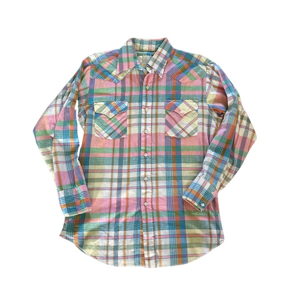 Shirts | Vintage Western Yoke Pale Plaid Button Front Light Weight ...